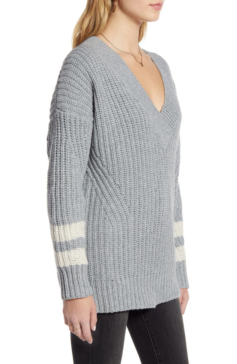 Treasure & Bond Stripe Sleeve Oversize V-Neck Sweater | Nordstrom