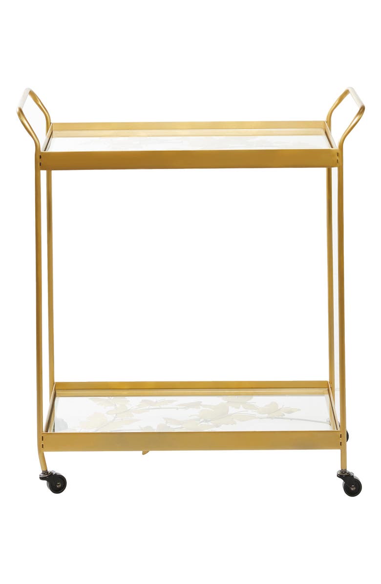 WILLOW ROW Goldtone Metal & Glass 2-Shelf Rolling Bar Cart with Handles ...
