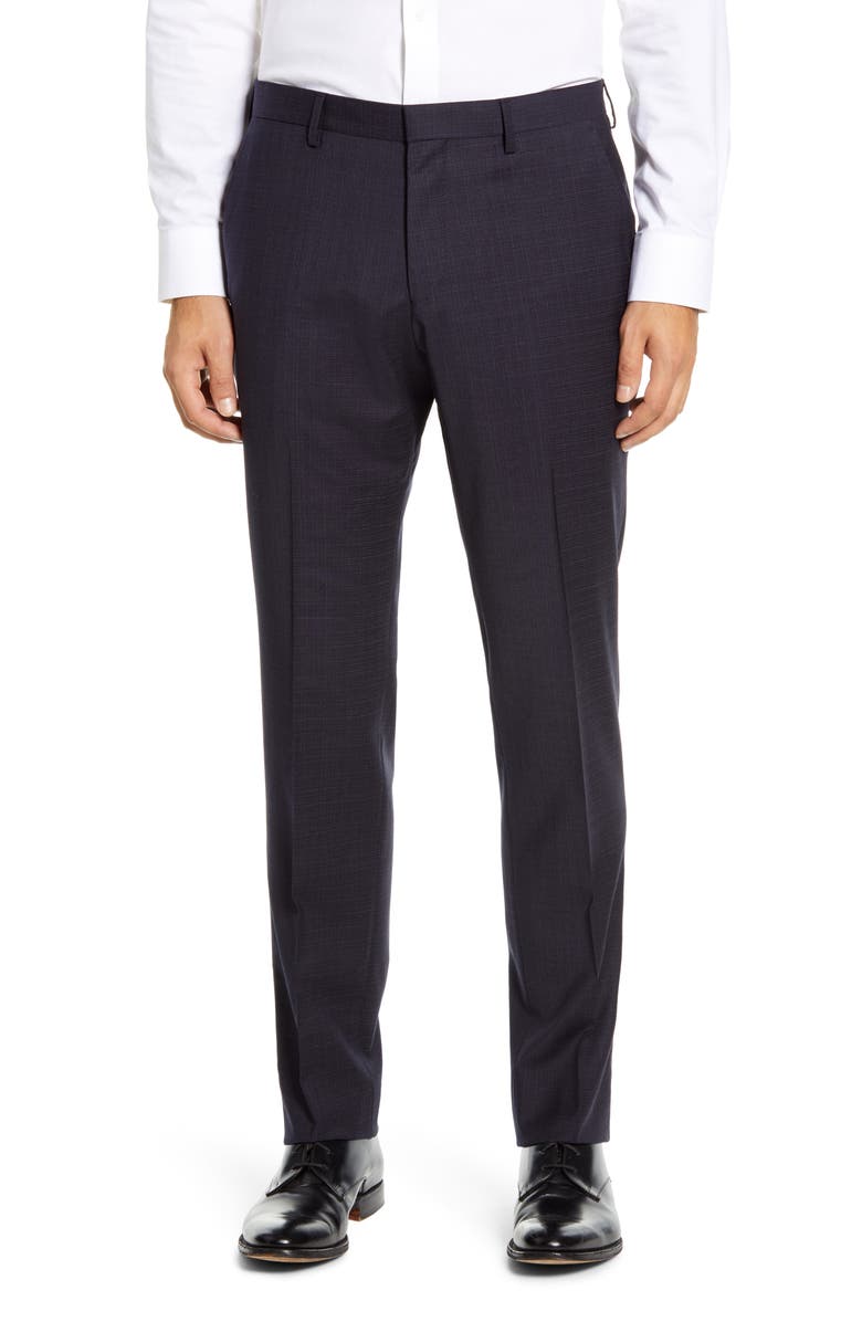 BOSS Genius5 Slim Fit Flat Front Check Stretch Wool Dress Pants | Nordstrom