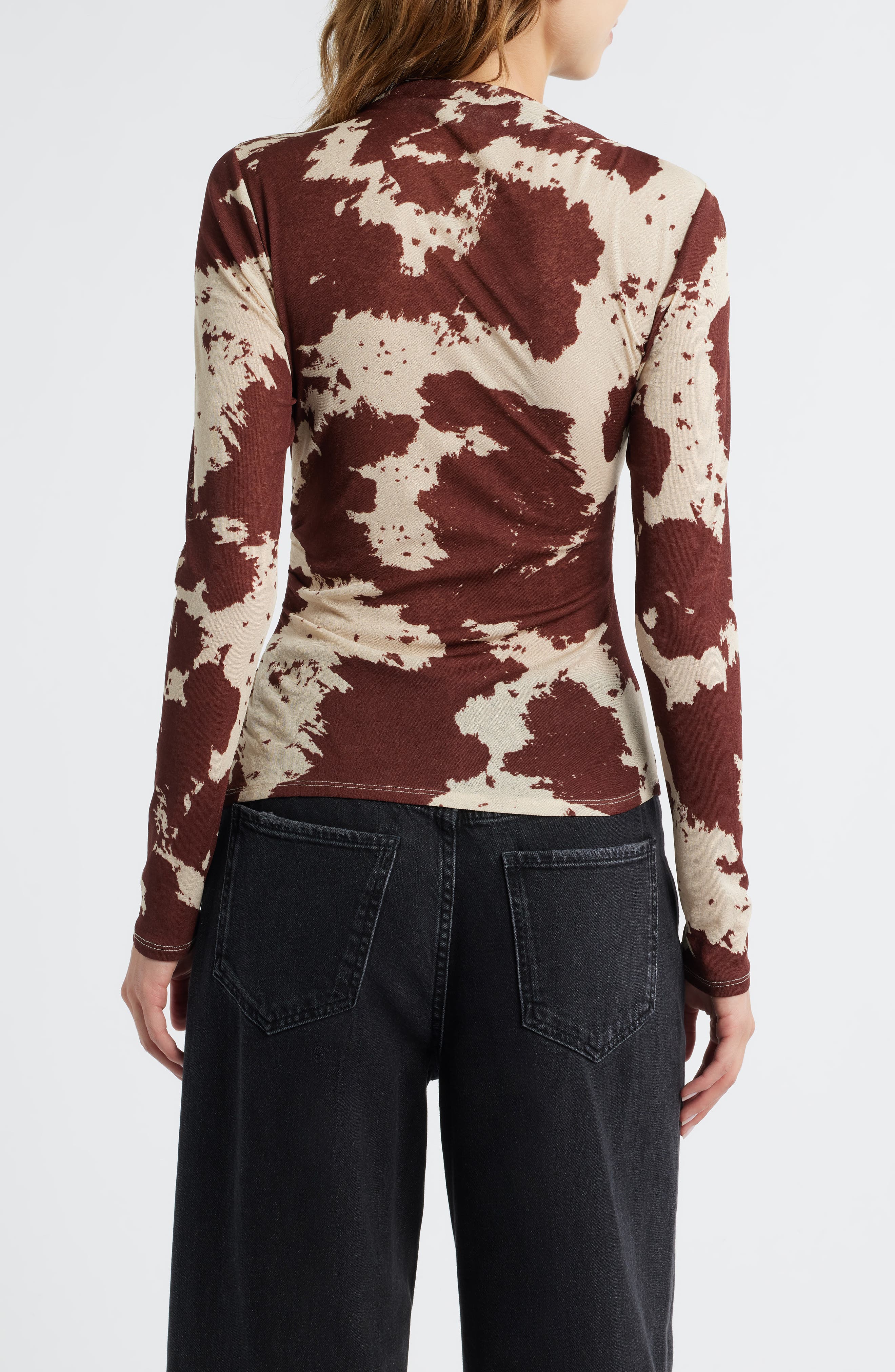 Rails Joelle Cow Print Ruched Funnel Neck Top | Nordstromrack