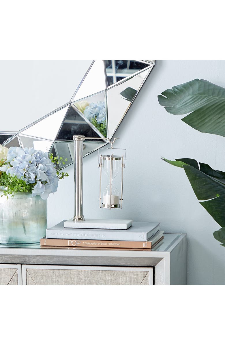 WILLOW ROW Silver Brass Hanging Sand Timer on Rectangular White Marble ...
