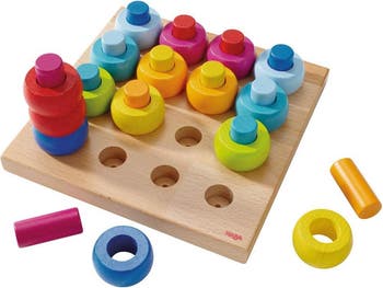 HABA Rainbow Whirls Wooden Sorting & Stacking Rings Shape Sorter ...