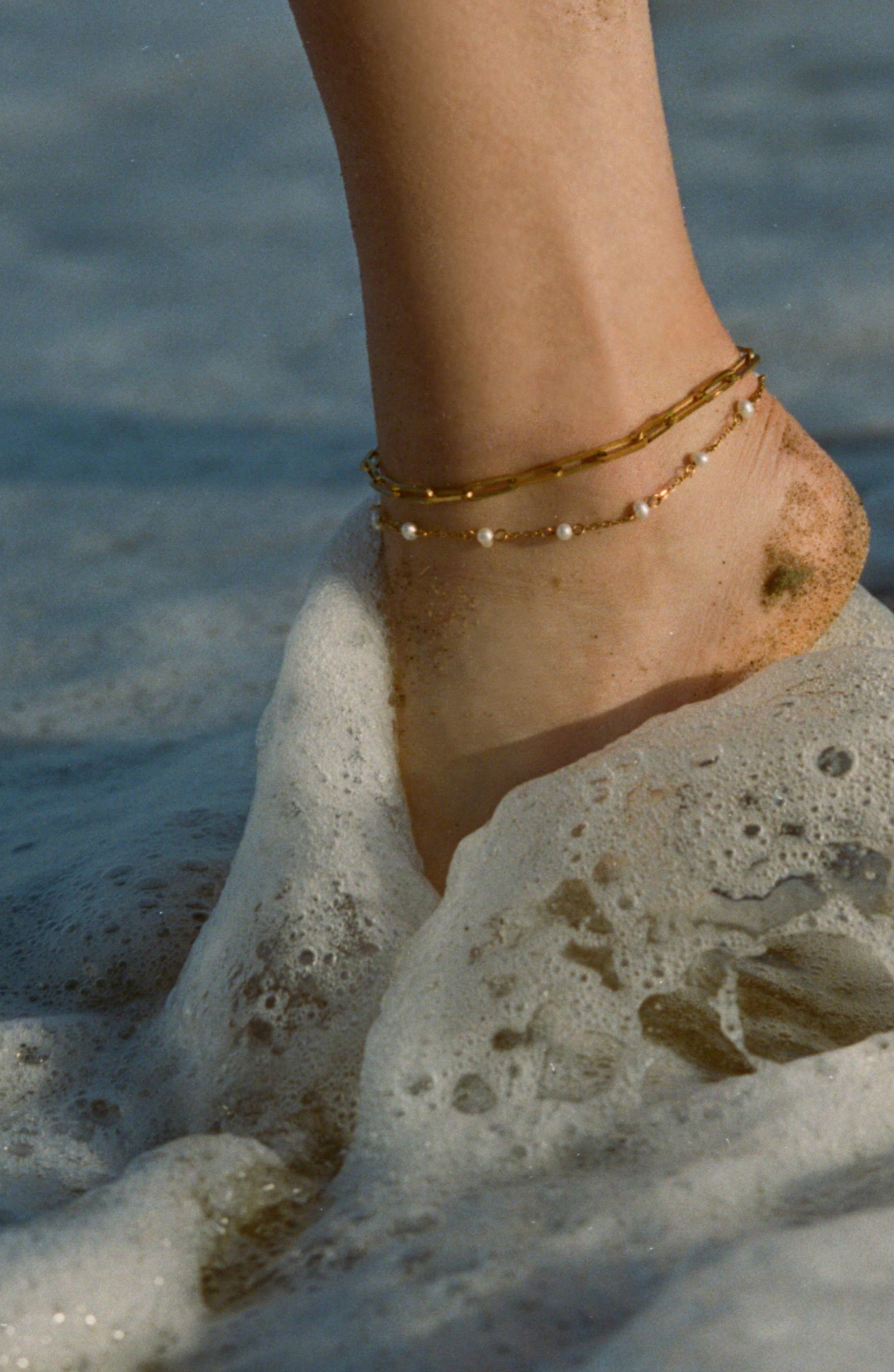st. Moran Set of 2 Freshwater Pearl & Paper Clip Chain Anklets ...
