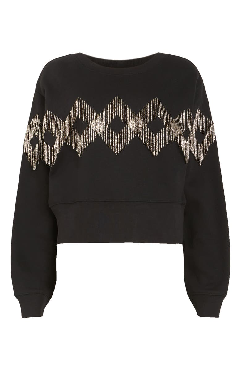 AllSaints Zaniah Beaded Tassel Cotton Blend Sweatshirt | Nordstromrack