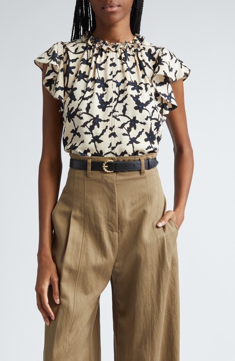 Ulla Johnson Julia Floral Print Flutter Sleeve Top | Nordstromrack