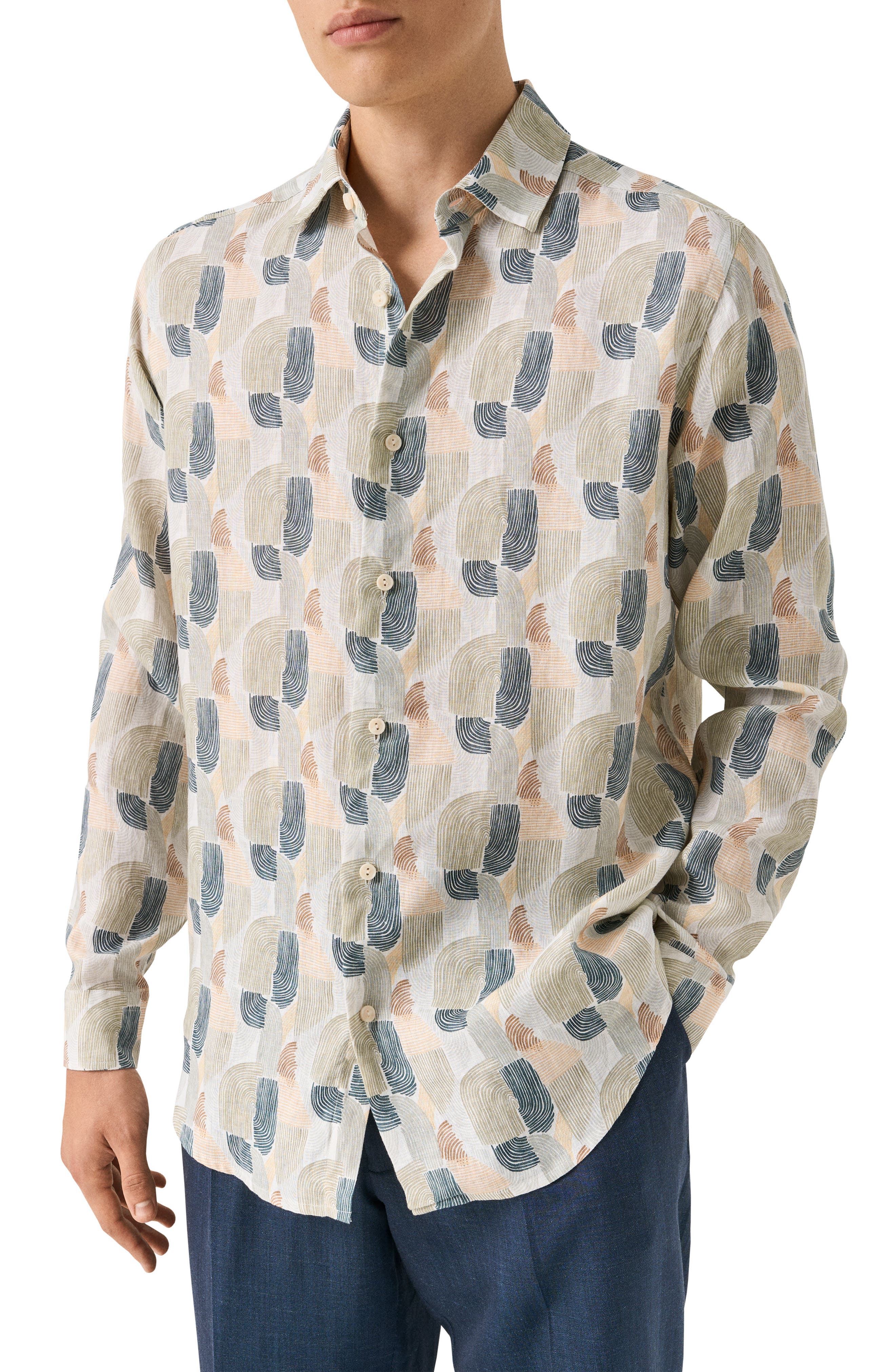 Eton Regular Fit Geometric Linen Dress Shirt | Nordstrom