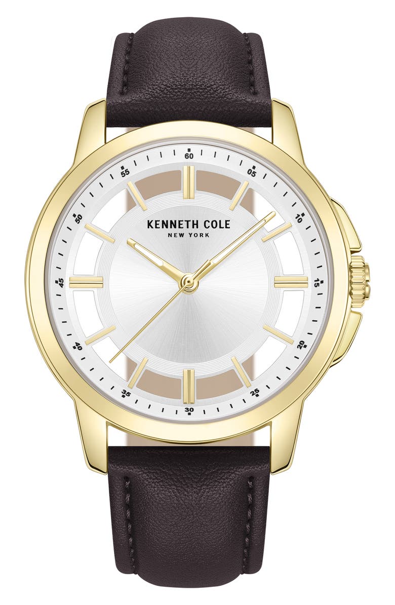 Kenneth Cole Transparency Leather Strap Watch, 44mm | Nordstromrack