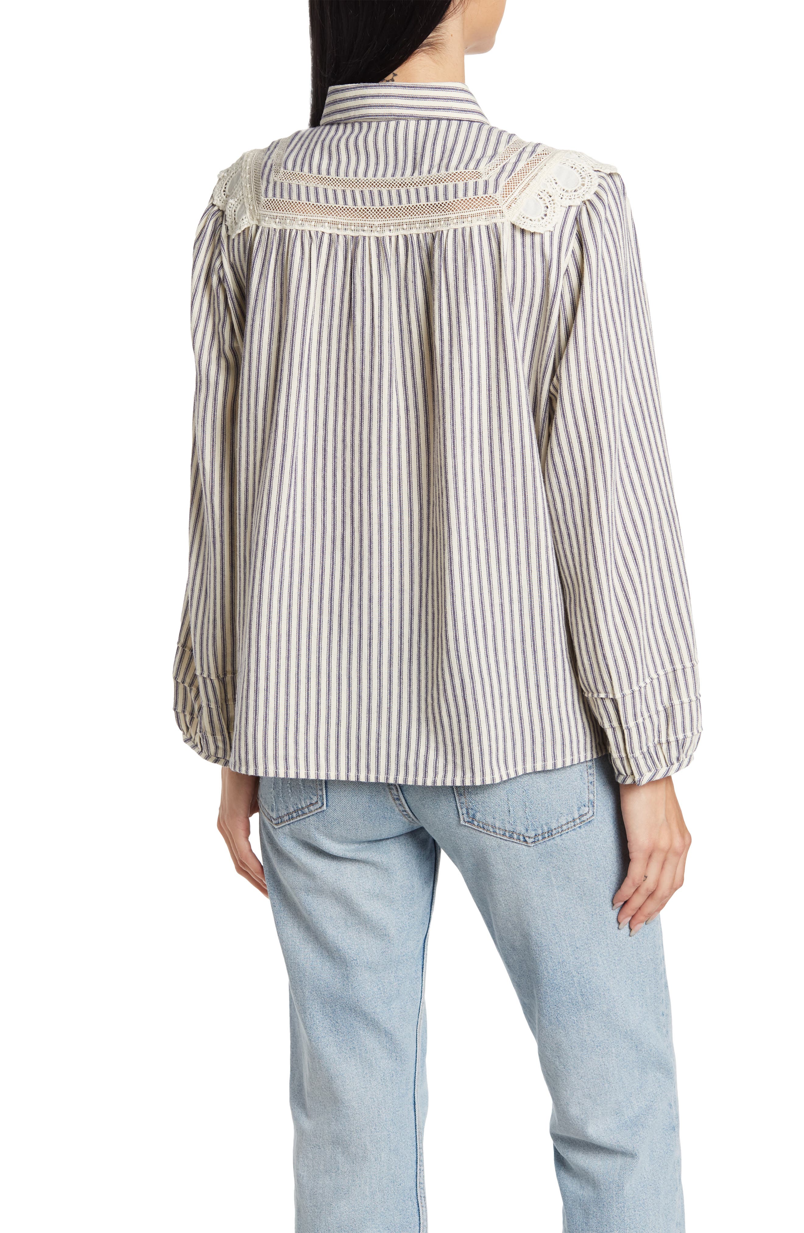 ba&sh Anael Stripe Lace Trim Button-Up Blouse | Nordstromrack