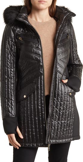 Michael Kors Water-Resistant Faux Fur Trim Hooded Quilted Jacket ...
