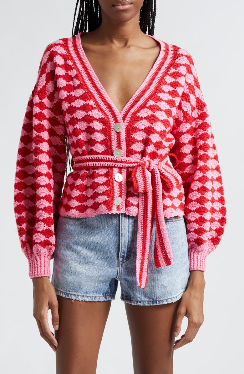 FARM Rio Fan Stitch Belted Crochet Cardigan | Nordstromrack