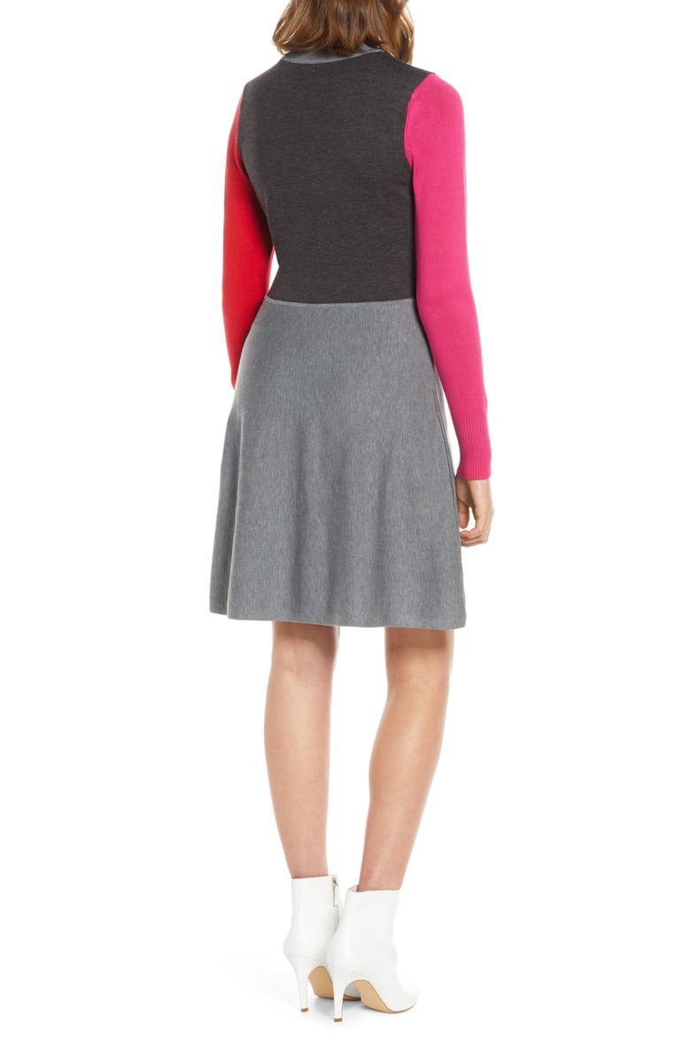 Eliza J Colorblock Long Sleeve Fit & Flare Sweater Dress | Nordstrom