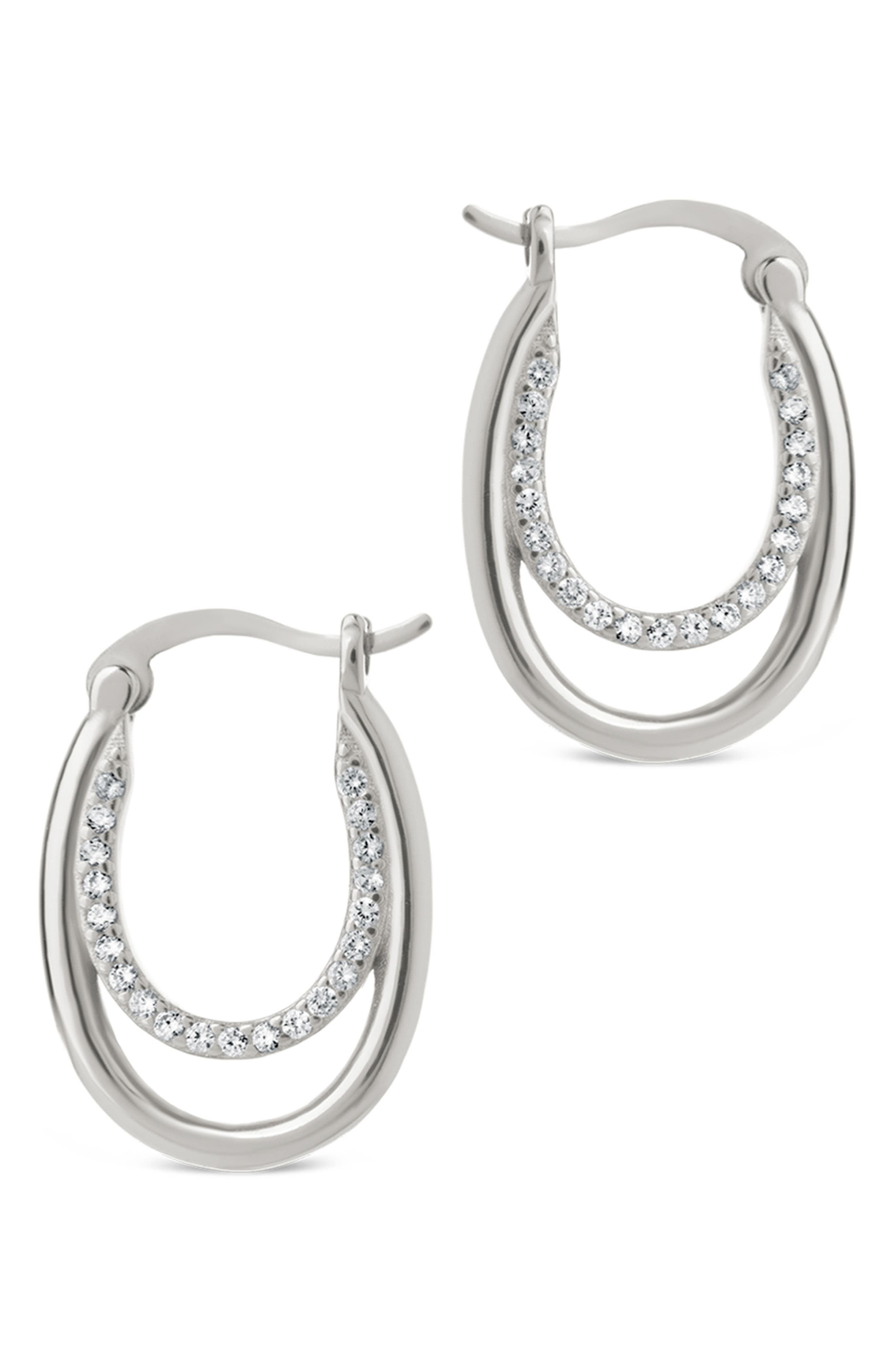 Sterling Forever Ellen Pavé Cubic Zirconia Double Oval Hoop Earrings ...
