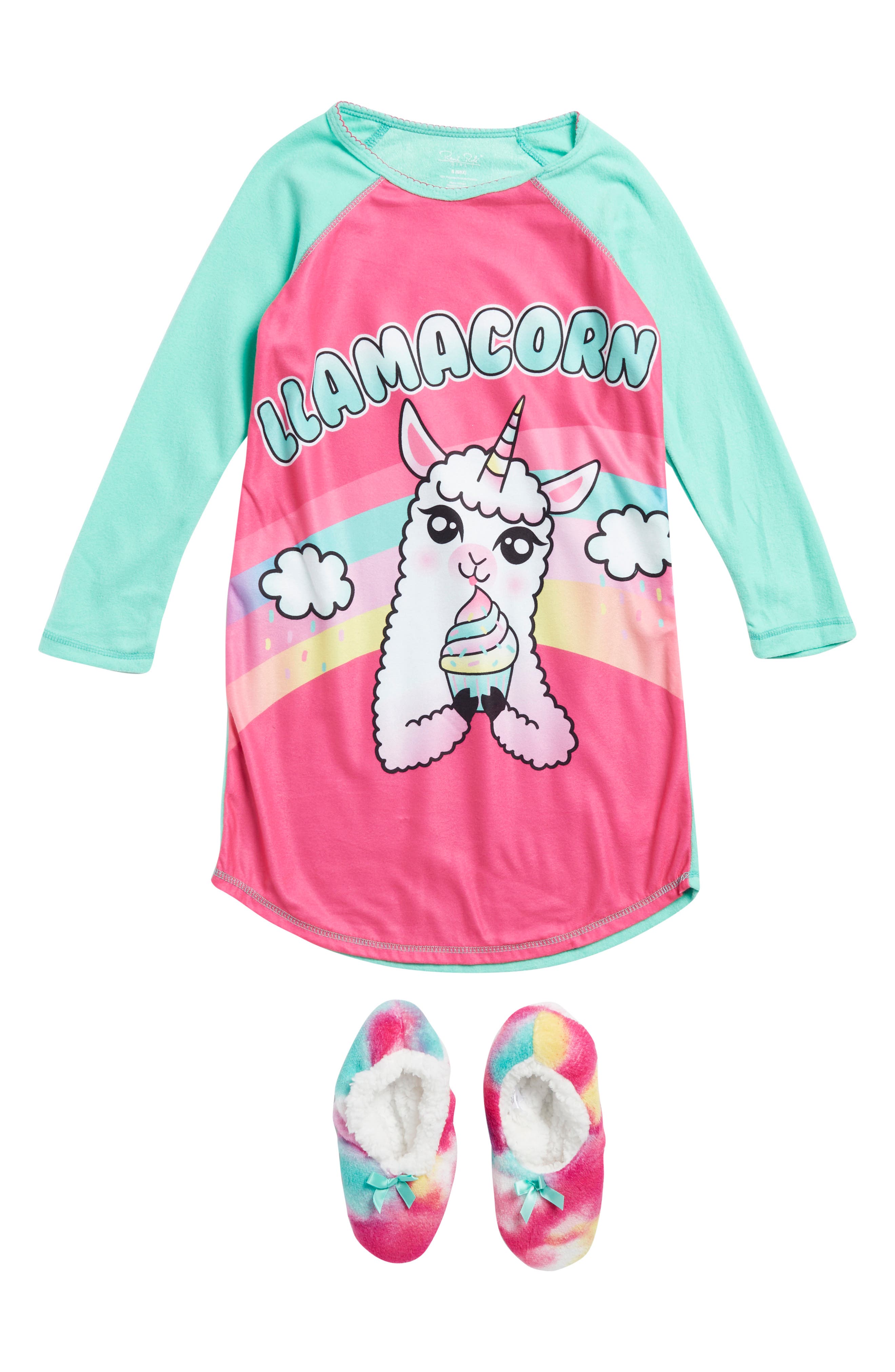 RENE ROFE Kids' Llamacorn Nightshirt & Faux Shearling Lined Slippers ...