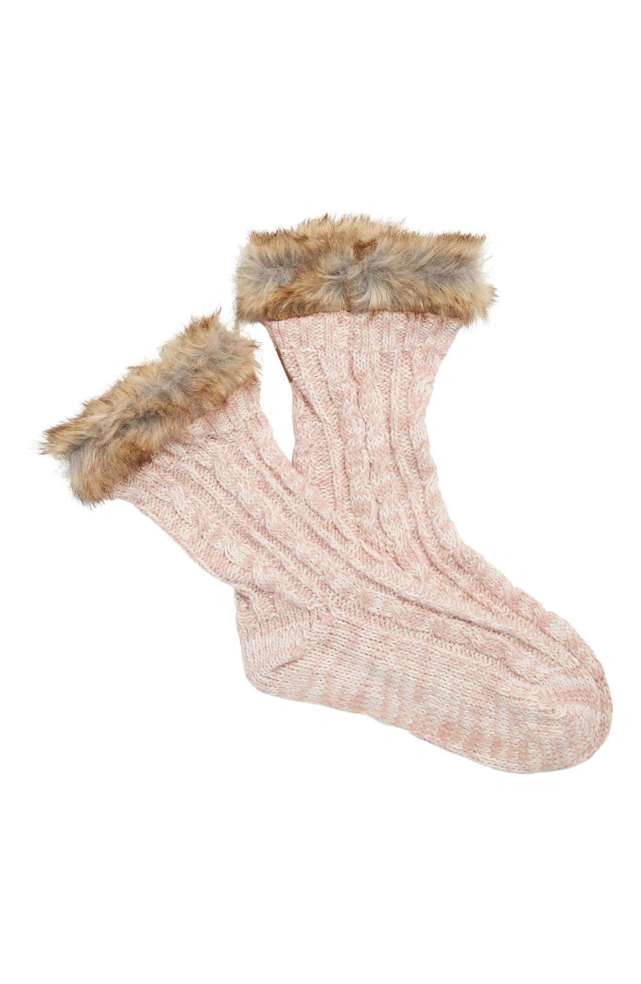 DEARFOAMS Faux Fur Trim Cable Knit Socks | Nordstromrack
