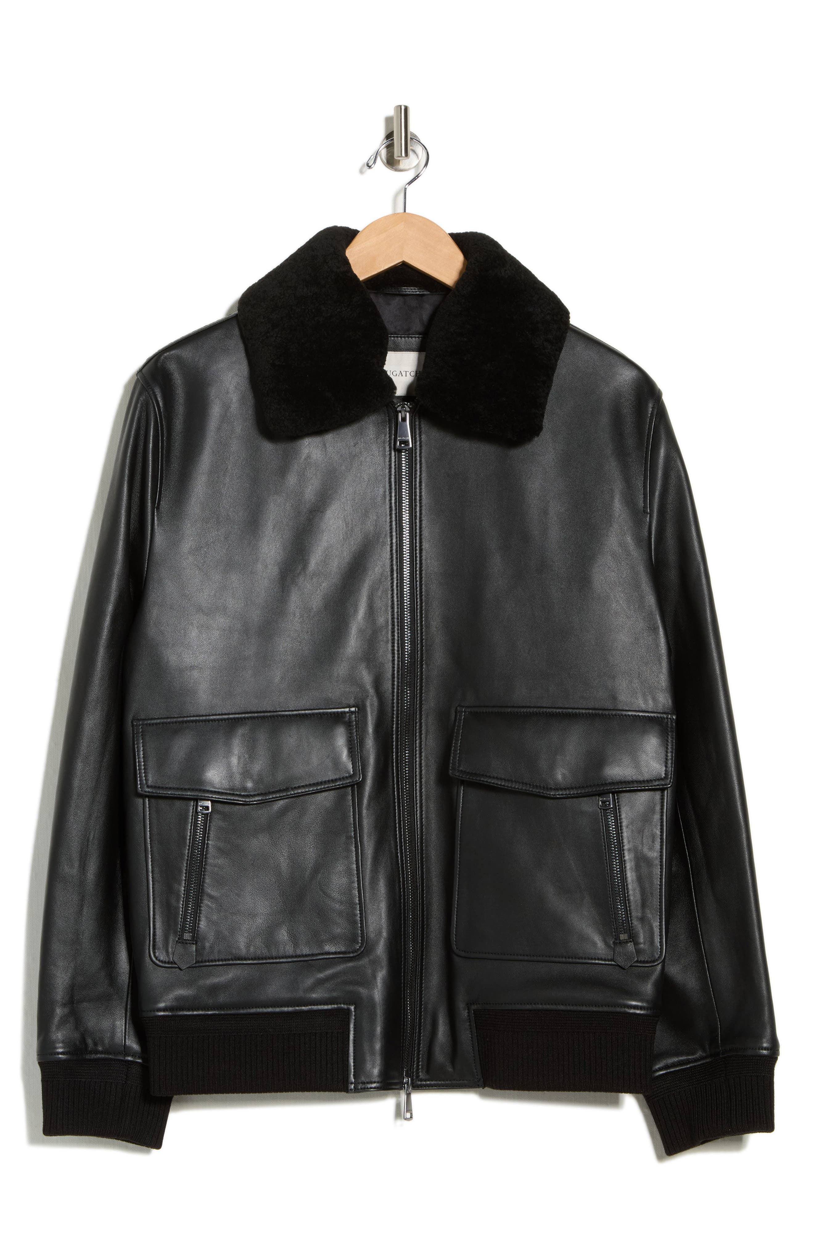 Bugatchi Genuine Shearling Collared Leather Aviator Jacket | Nordstromrack