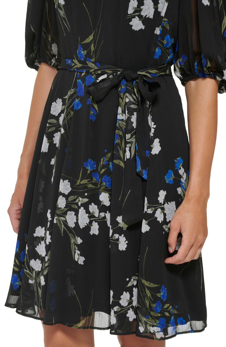 DKNY Floral Puff Sleeve Chiffon Fit & Flare Dress | Nordstromrack