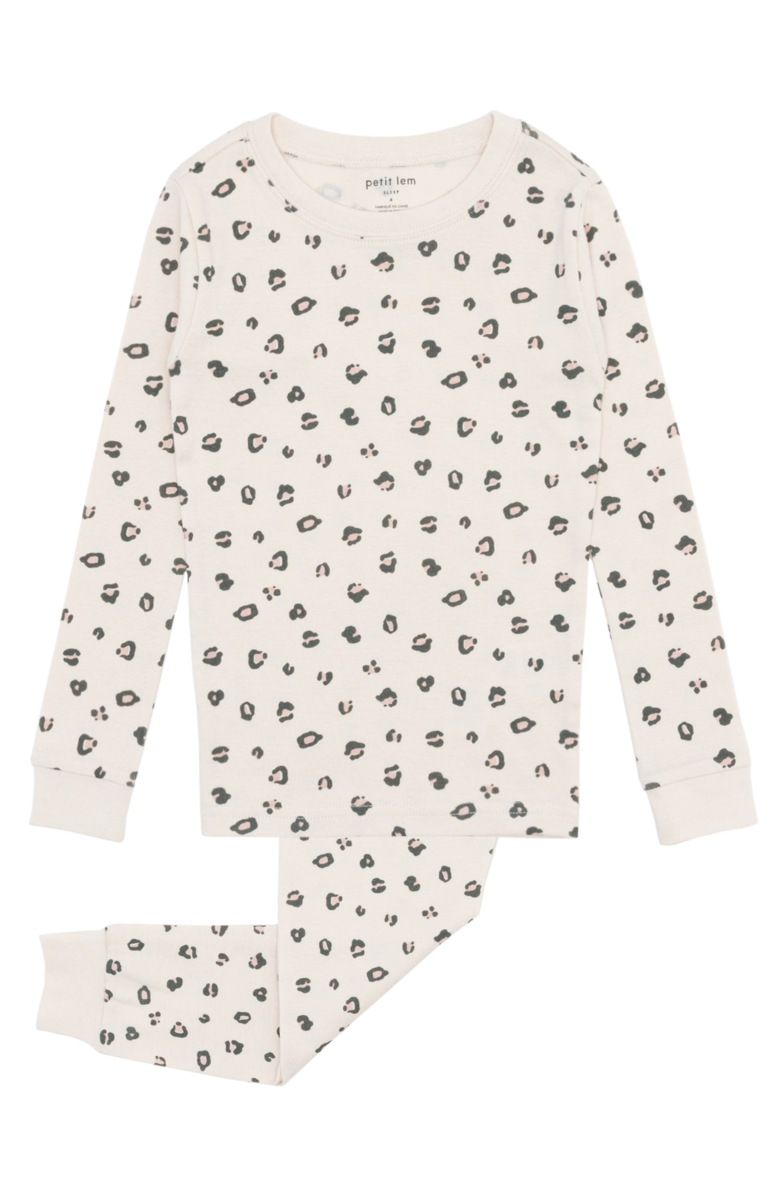 Petit Lem Kids' Leopard Print Fitted Organic Cotton Two-Piece Pajamas ...