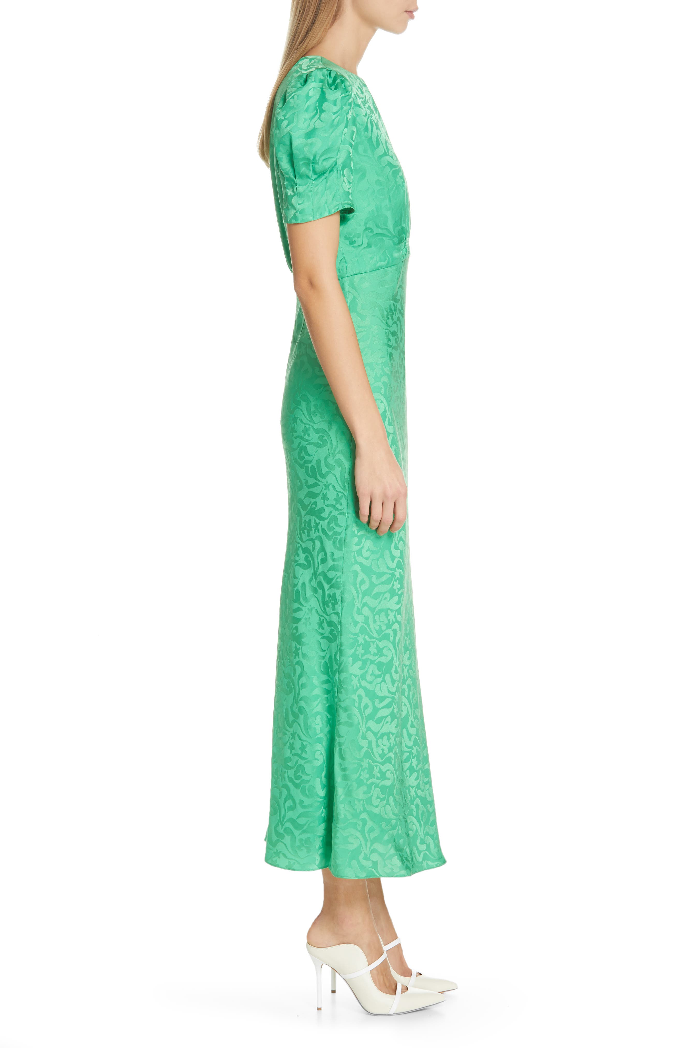 SALONI Bianca Puff Sleeve Silk Midi Dress | Nordstrom