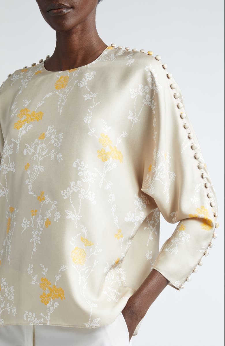 Lafayette 148 New York Floral Print Button Sleeve Silk Top | Nordstromrack