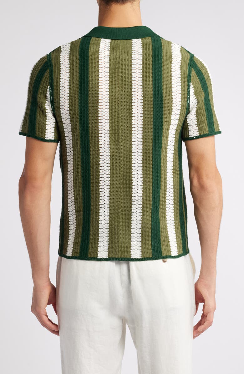 Percival Pathos Stripe Crochet Short Sleeve Organic Cotton Button-Up ...