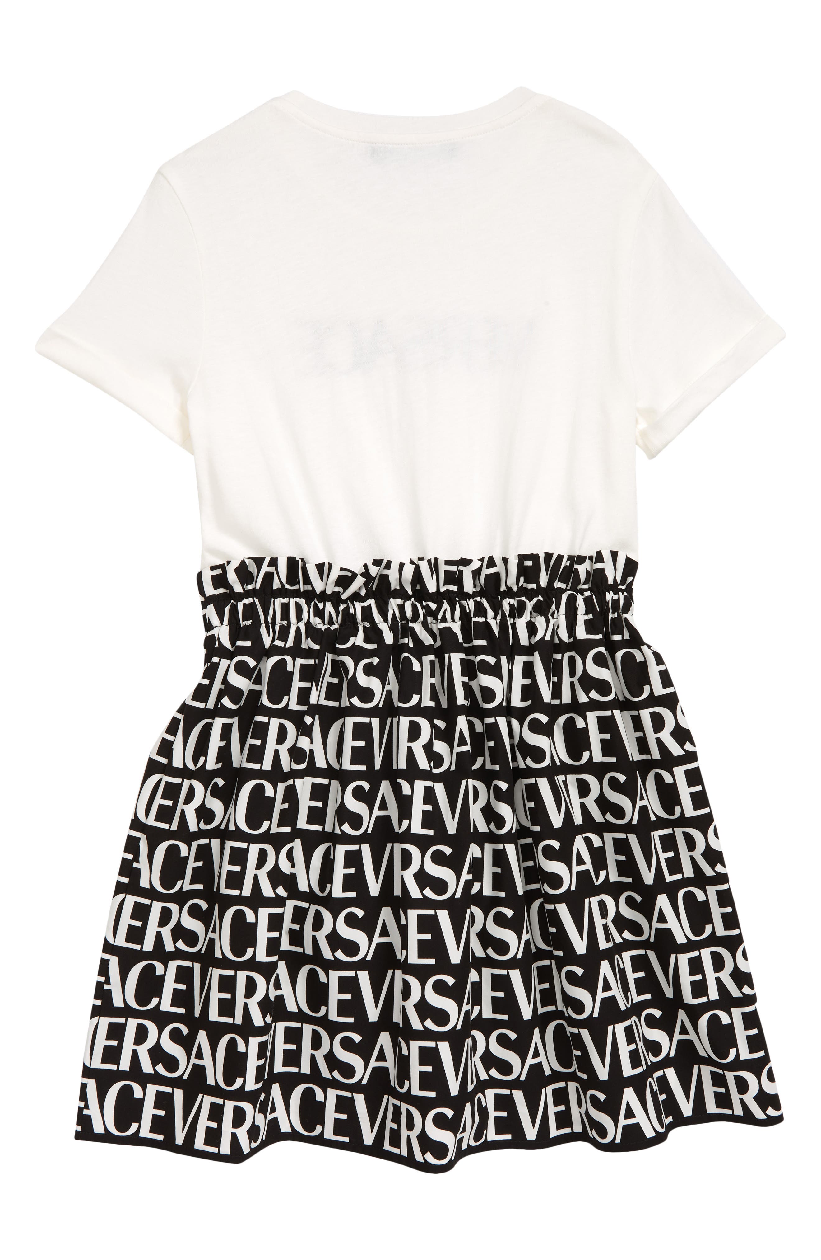 Versace Kids' Allover Logo Print Mixed Media Cotton Dress | Nordstrom