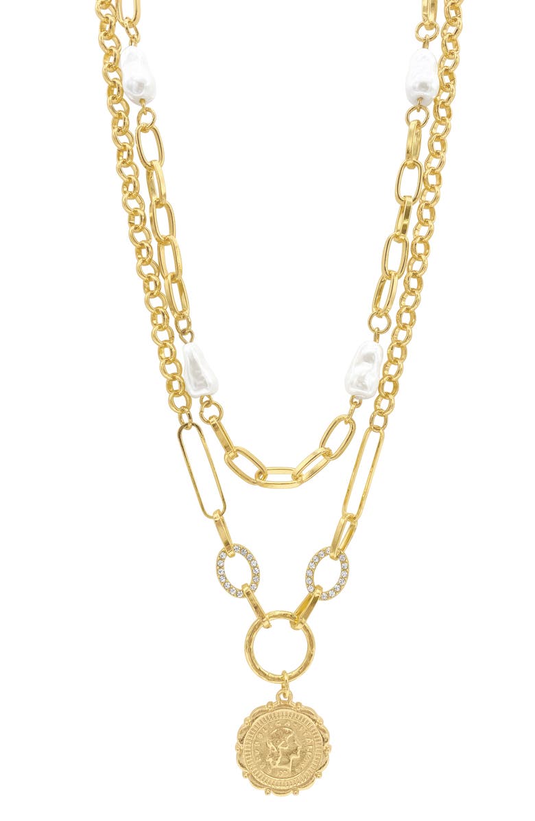 Adornia Imitation Pearl & Coin Pendant Water Resistant Layered Necklace ...
