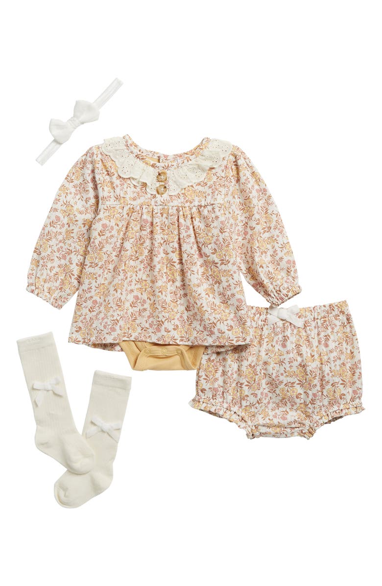 Nicole Miller Floral Long Sleeve Bodysuit, Bloomers, Socks & Headband ...