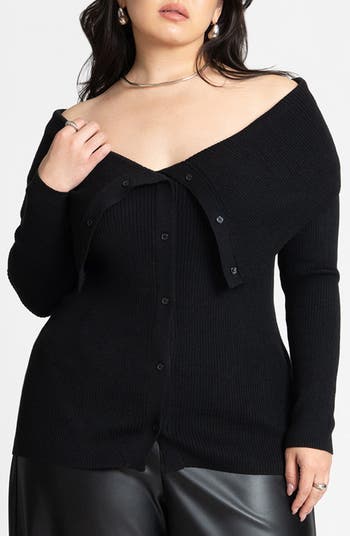 ELOQUII Portrait Collar Rib Cardigan | Nordstromrack