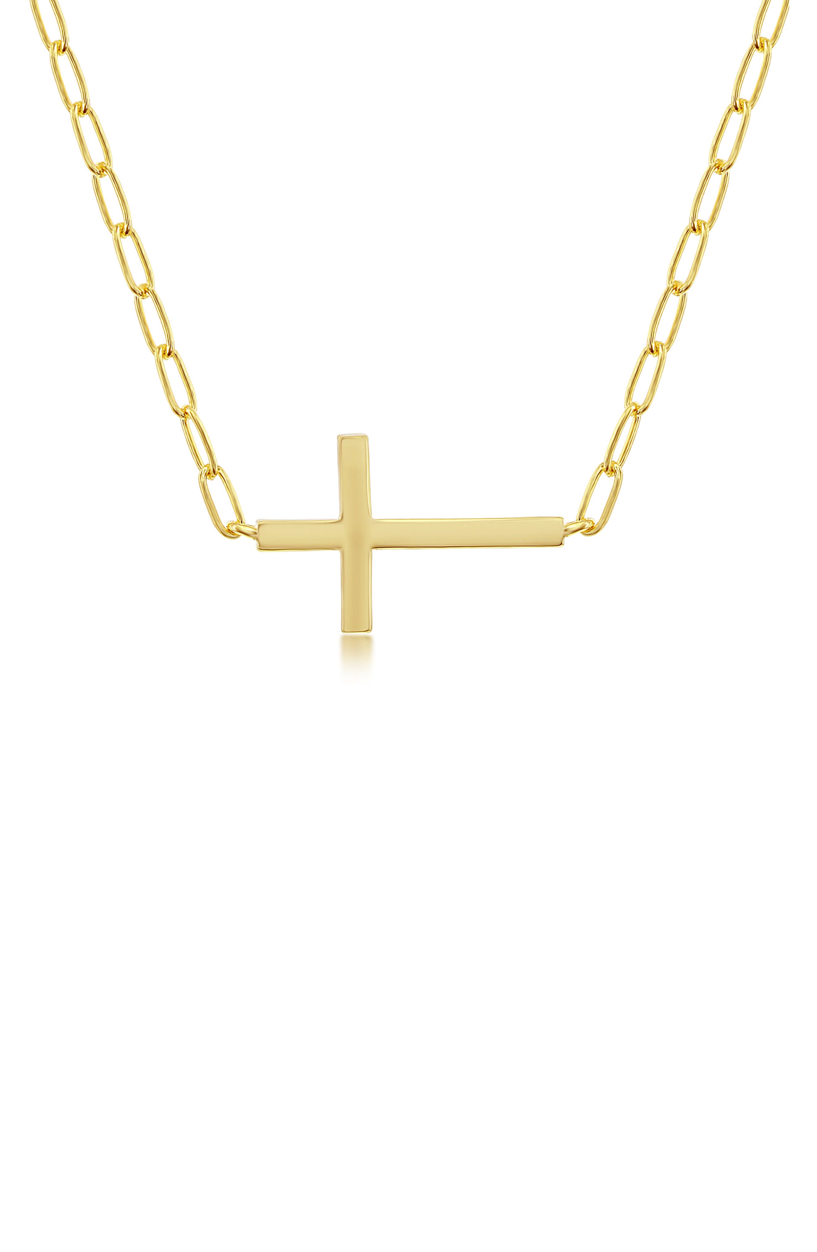 SIMONA Goldtone Plated Sterling Silver Cubic Zirconia Sideways Cross ...