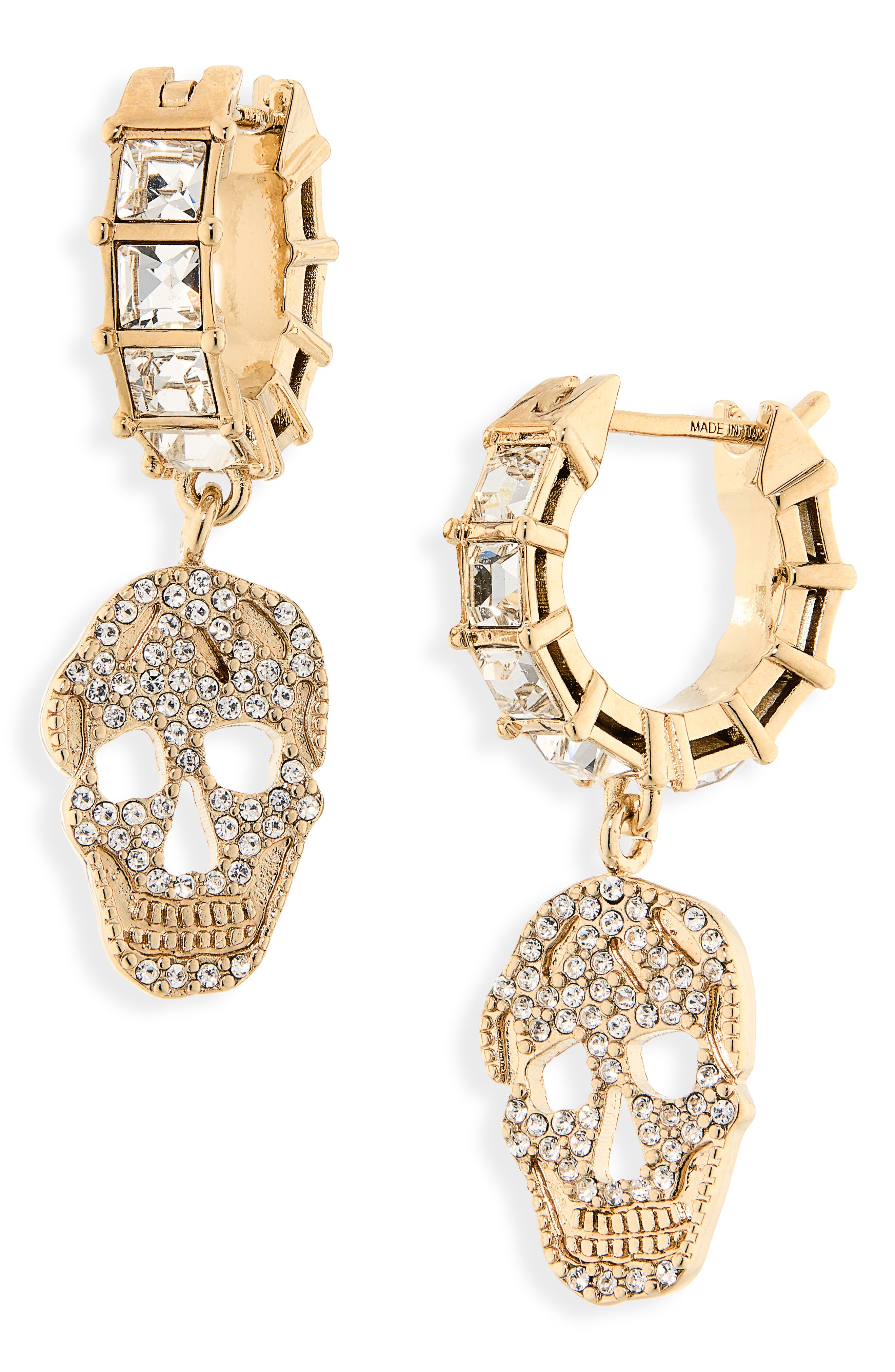 McQueen Pavé Skull Hoop Drop Earrings | Nordstrom