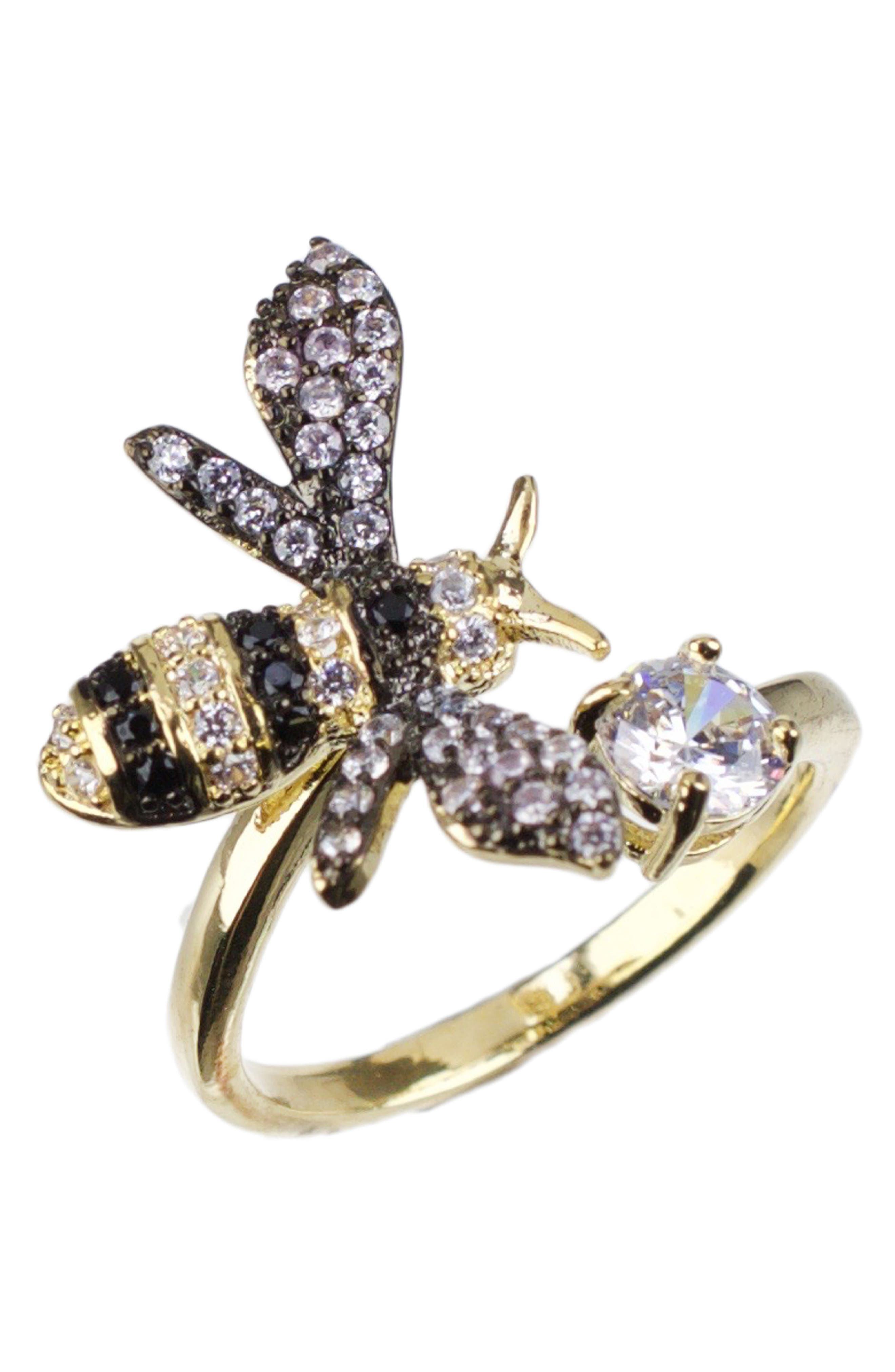 CZ by Kenneth Jay Lane Pavé Cubic Zirconia Bee Adjustable Bypass Ring ...