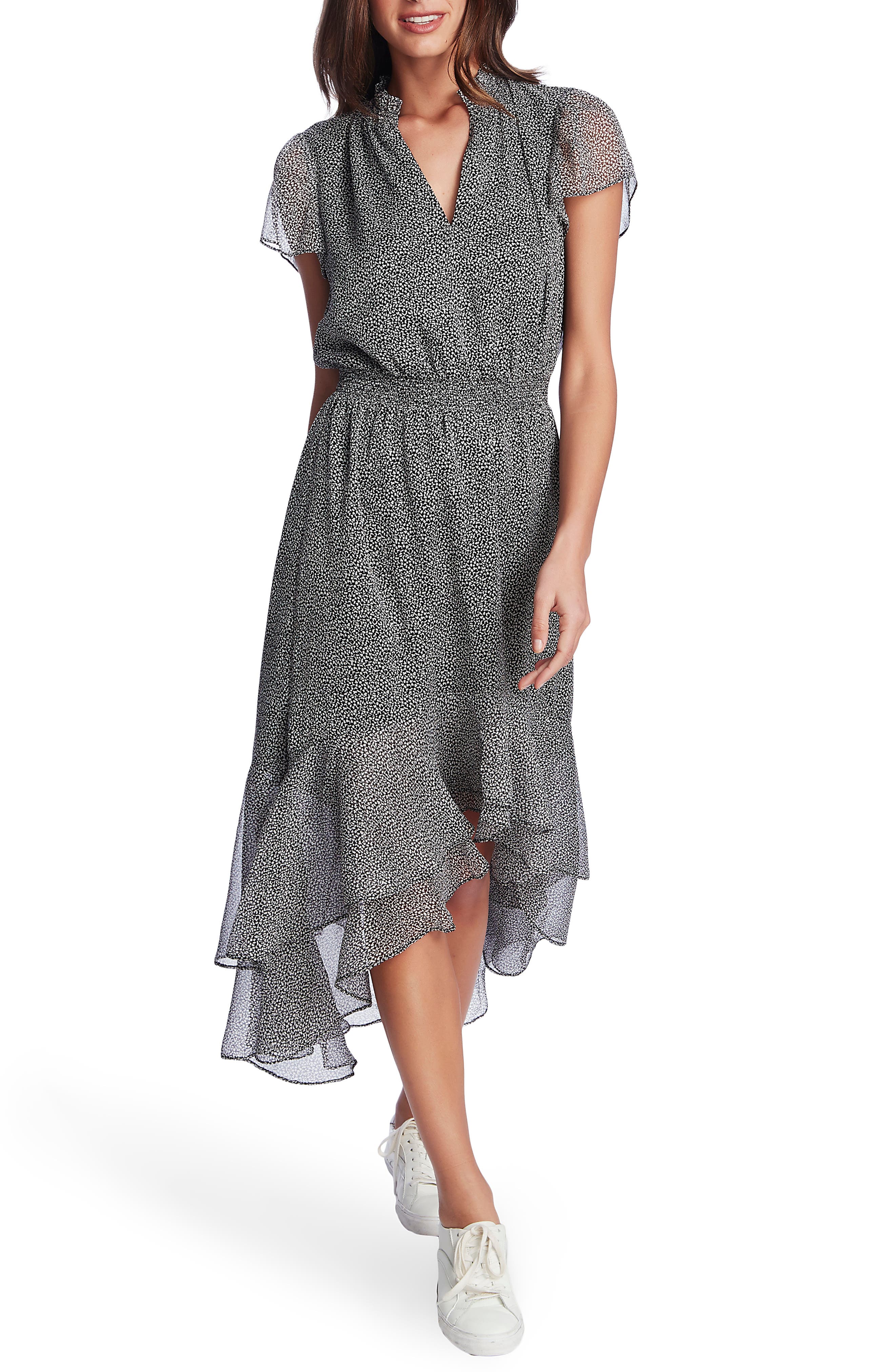 1.STATE Mosaic Ditsy Split Collar High/Low Dress | Nordstromrack