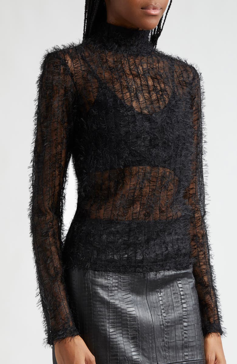 Róhe Texture Sheer High Neck Lace Top | Nordstromrack
