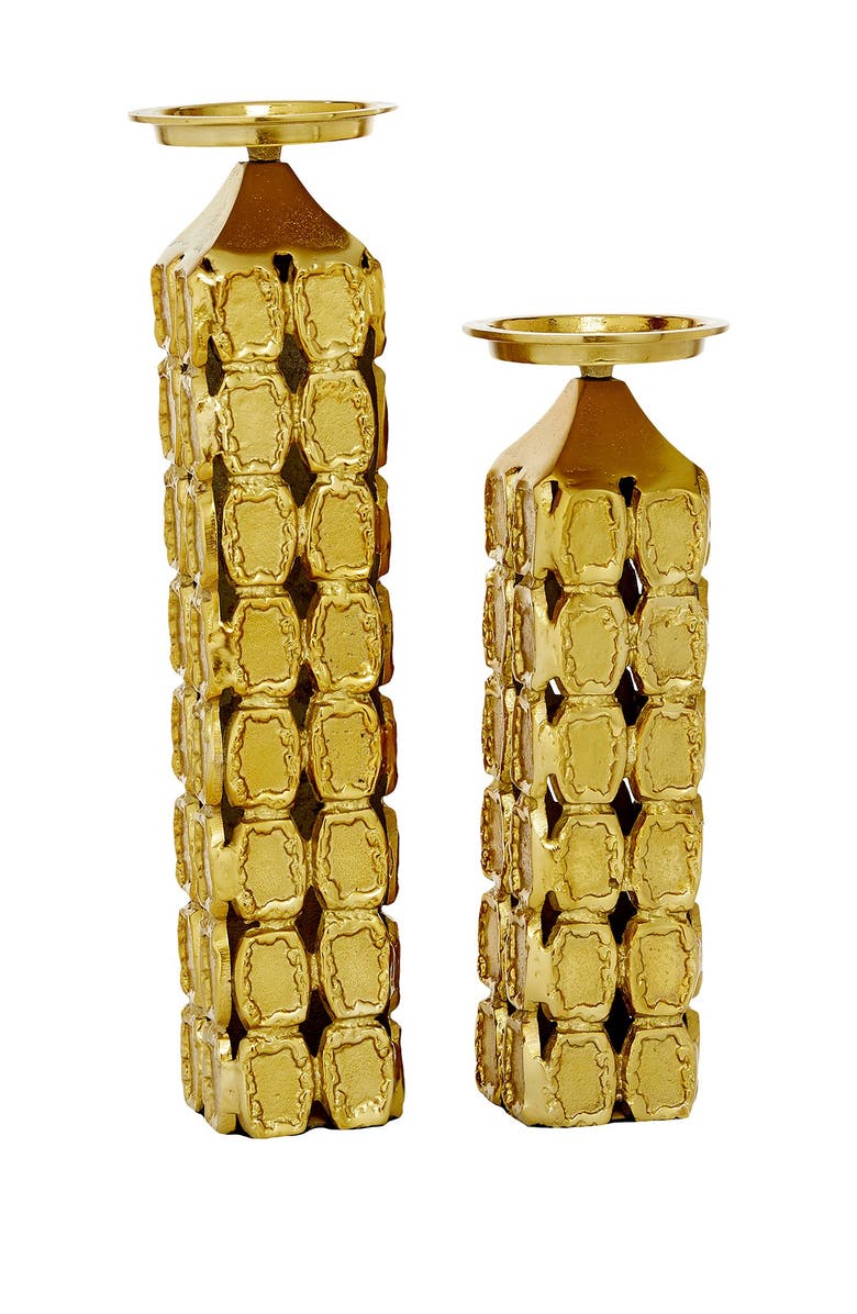 VIVIAN LUNE HOME Gold Aluminum Contemporary Candle Holder - Set of 2 ...