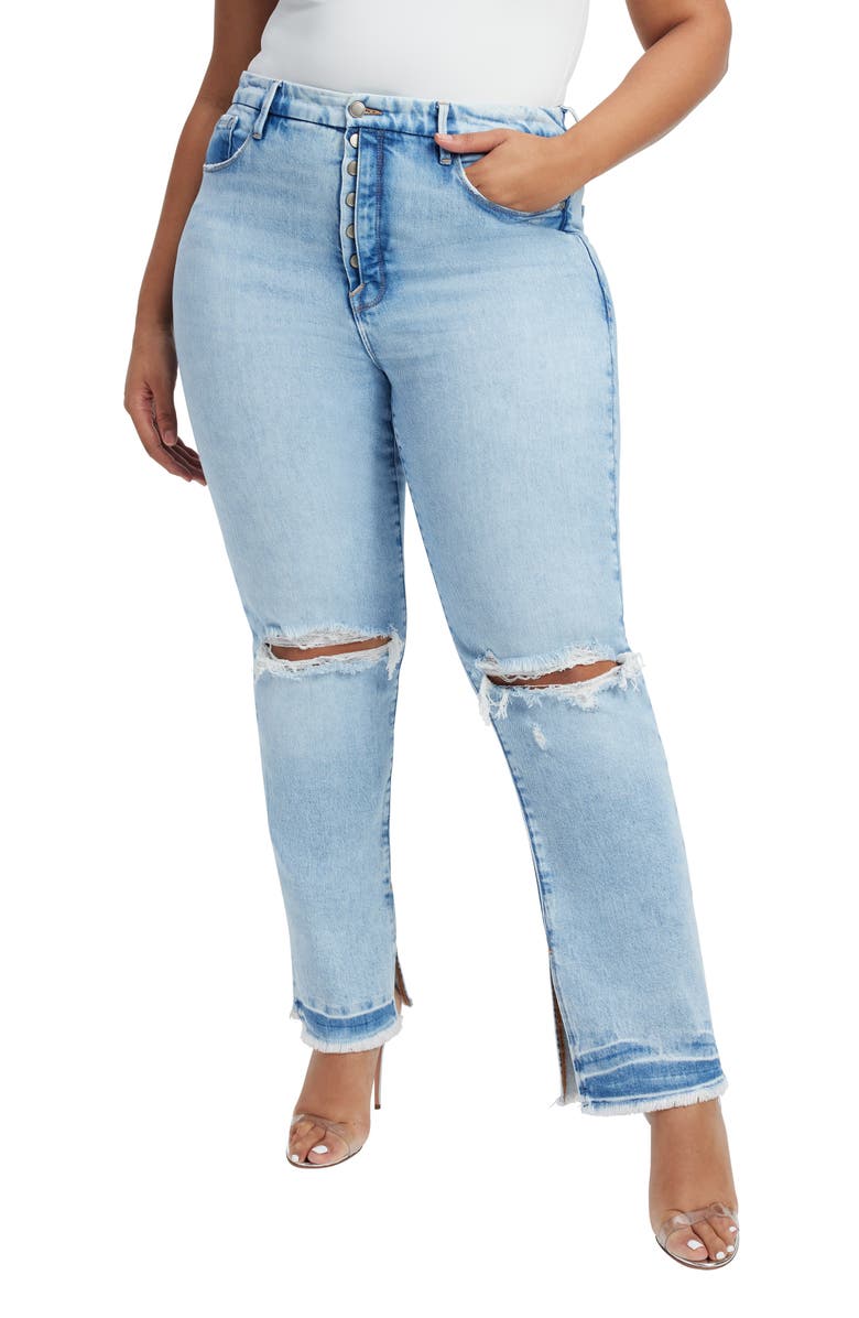 Good American Good Boy Ripped High Waist Side Slit Raw Hem Jeans ...