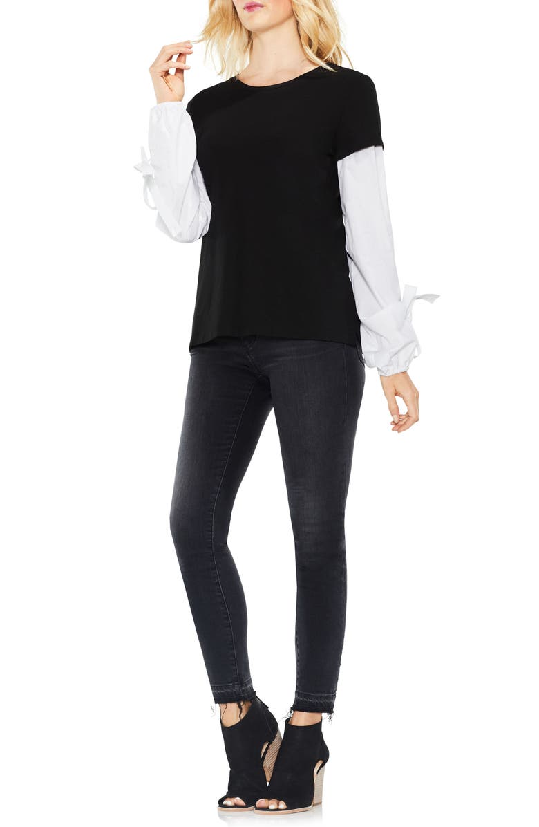 Two by Vince Camuto Bubble Sleeve Mix Media Top | Nordstrom