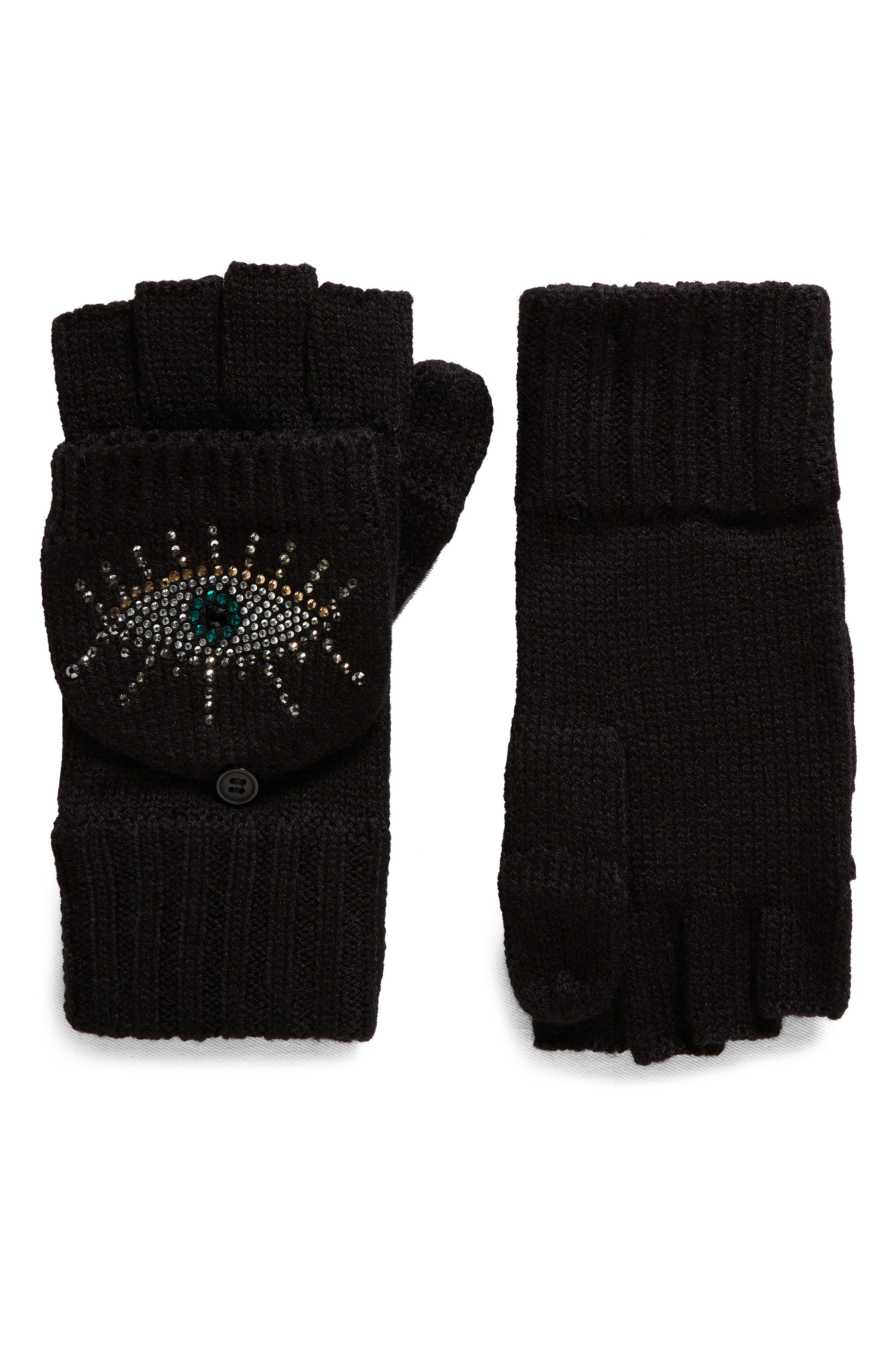 Kurt Geiger London Evil Eye Convertible Crystal Embellished Mittens ...