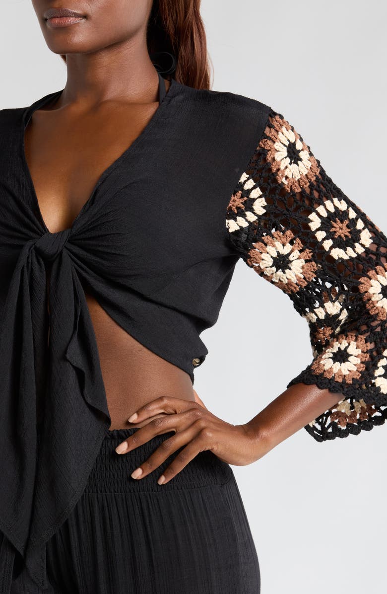 Elan Crochet Trim Crop Cover-Up Top | Nordstrom