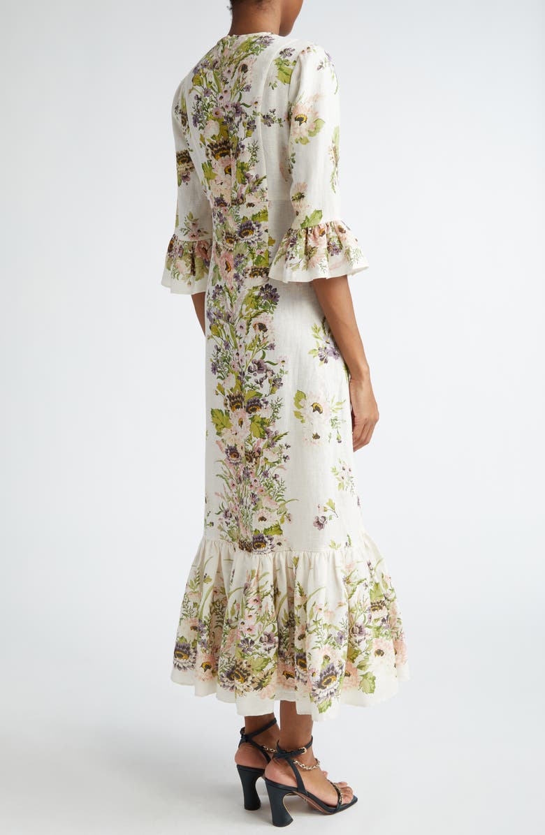 Zimmermann Halliday Floral Frill Sleeve Linen Dress | Nordstromrack