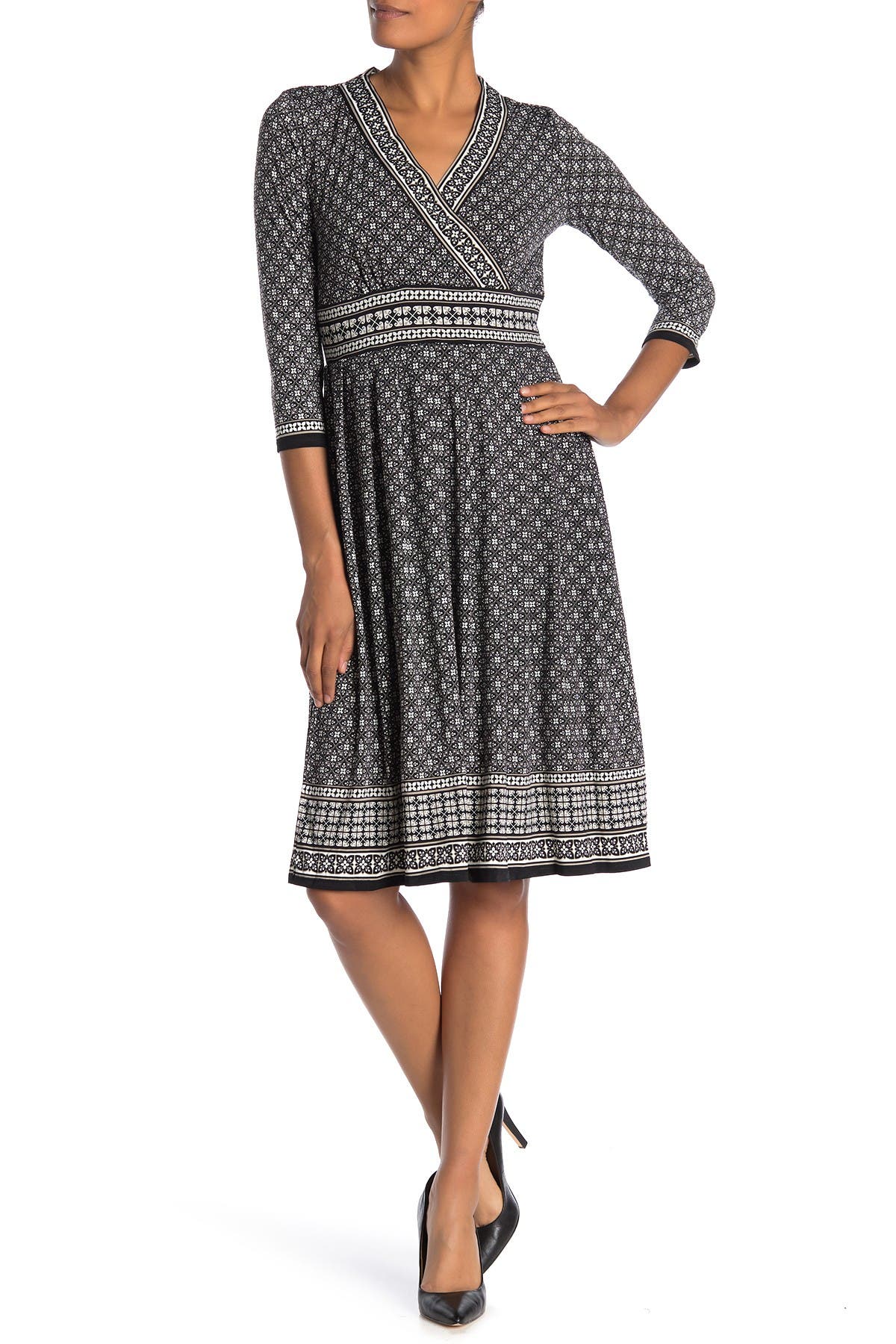 MAX STUDIO Geo Print 3/4 Sleeve Midi Dress | Nordstromrack