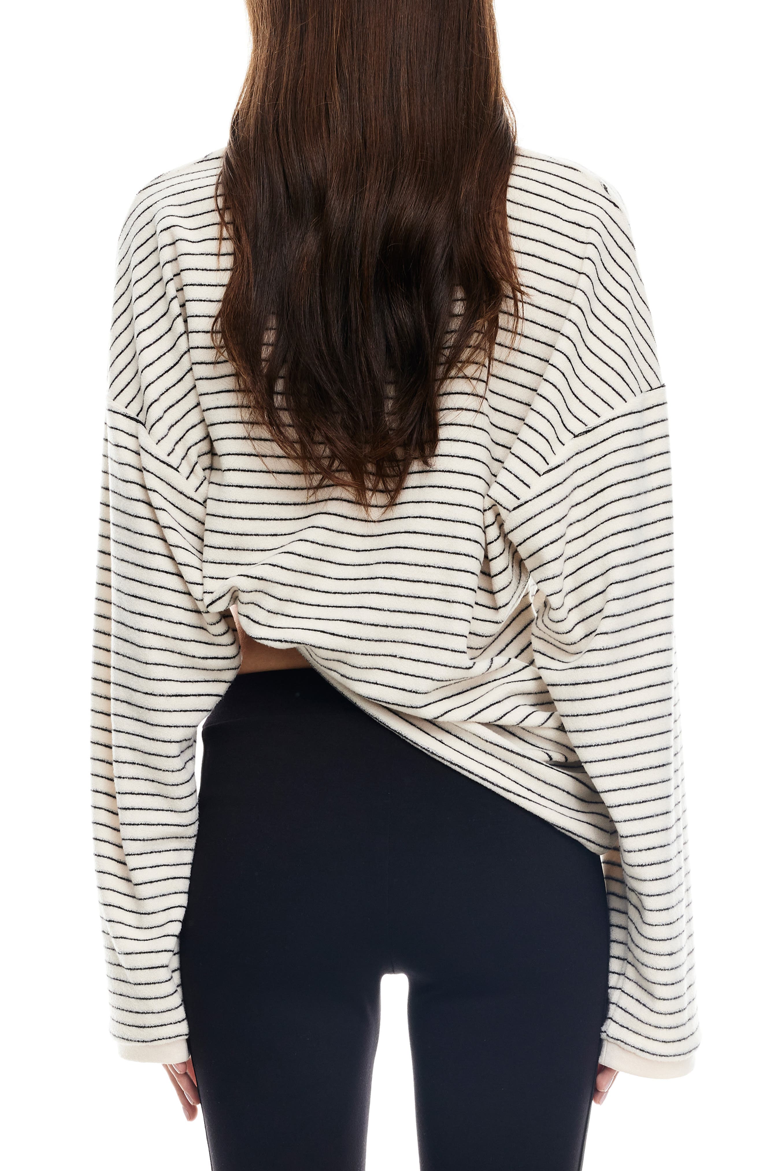 LIONESS Bry Stripe Oversize Velour Top | Nordstromrack