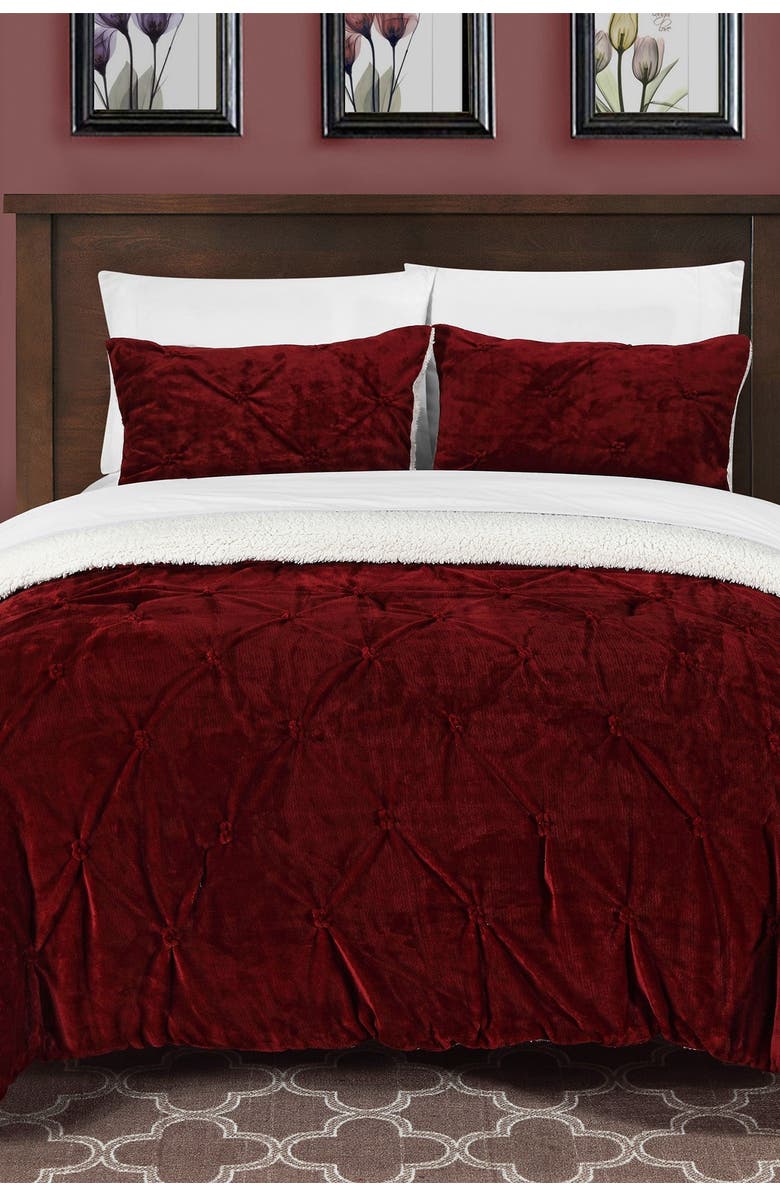 CHIC Queen Aurelia Pinch Pleate Faux Shearling Lined Comforter Set ...
