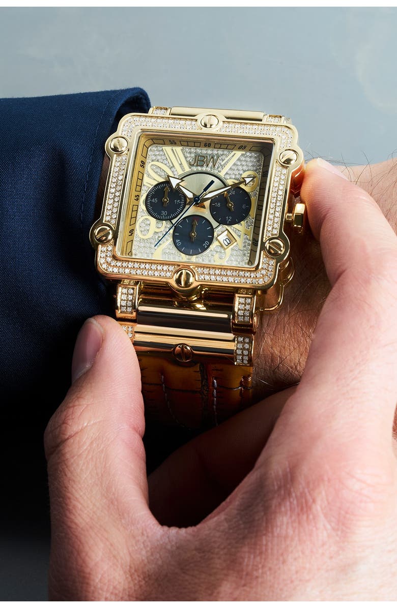 JBW Phantom Leather Strap Diamond Chronograph Watch, 46mm | Nordstromrack
