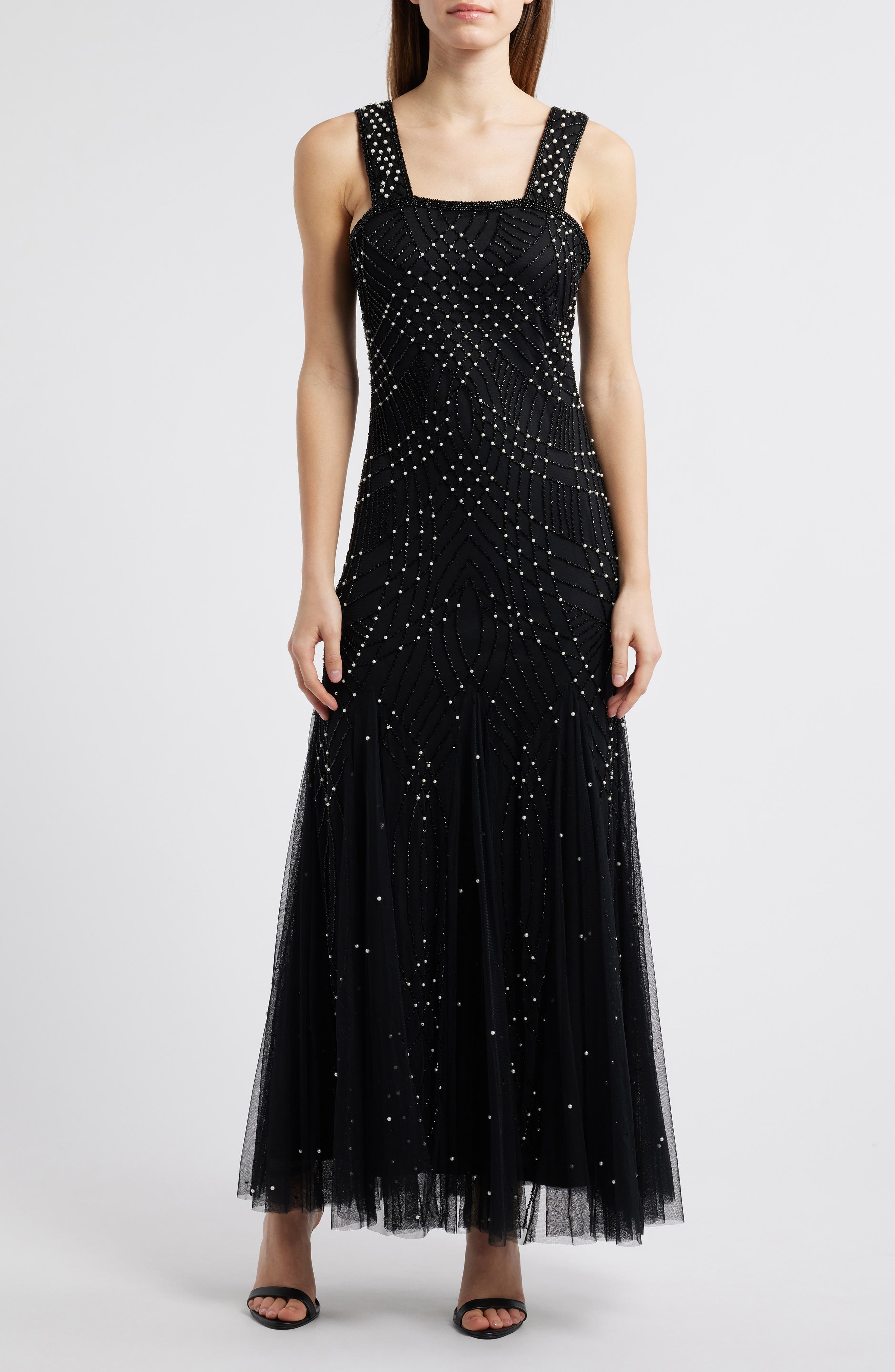 Pisarro Nights Two-Tone Beadwork Trumpet Gown with Sheer Bolero | Nordstrom