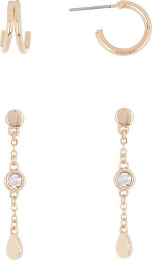 Halogen® Bezel Stone Linear Huggie Earrings Set | Nordstromrack