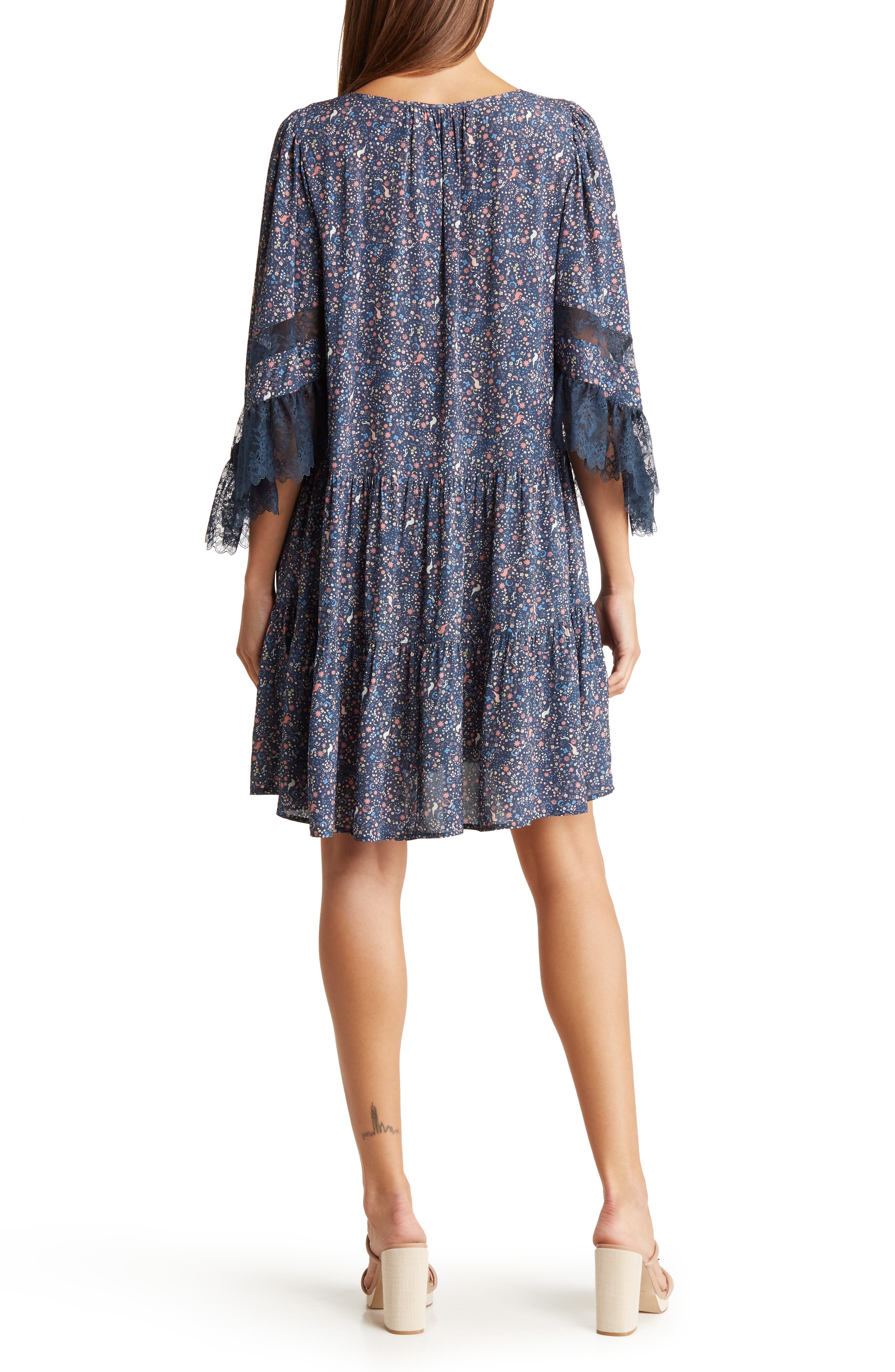 Chloé Mixed Print Three-Quarter Lace Sleeve Dress | Nordstromrack