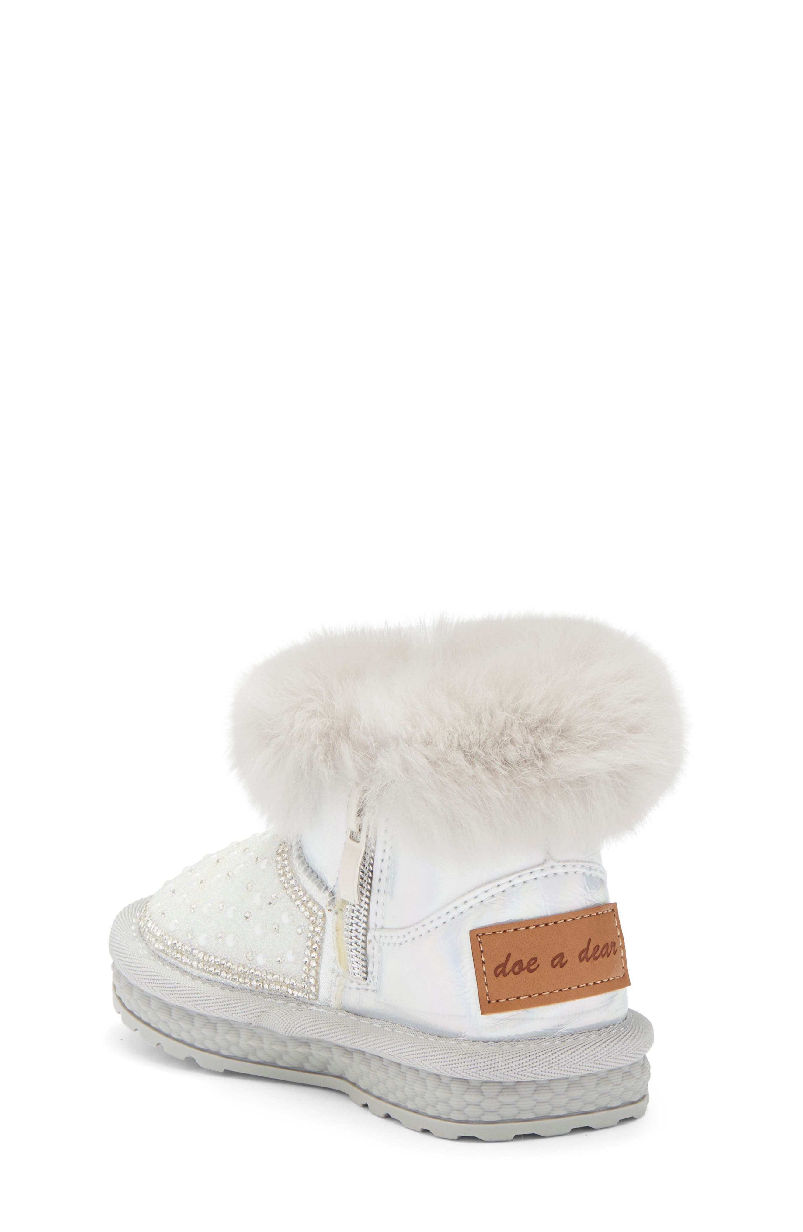 Doe A Dear Kids' Rhinestone Imitation Pearl Faux Fur Trim Boot ...