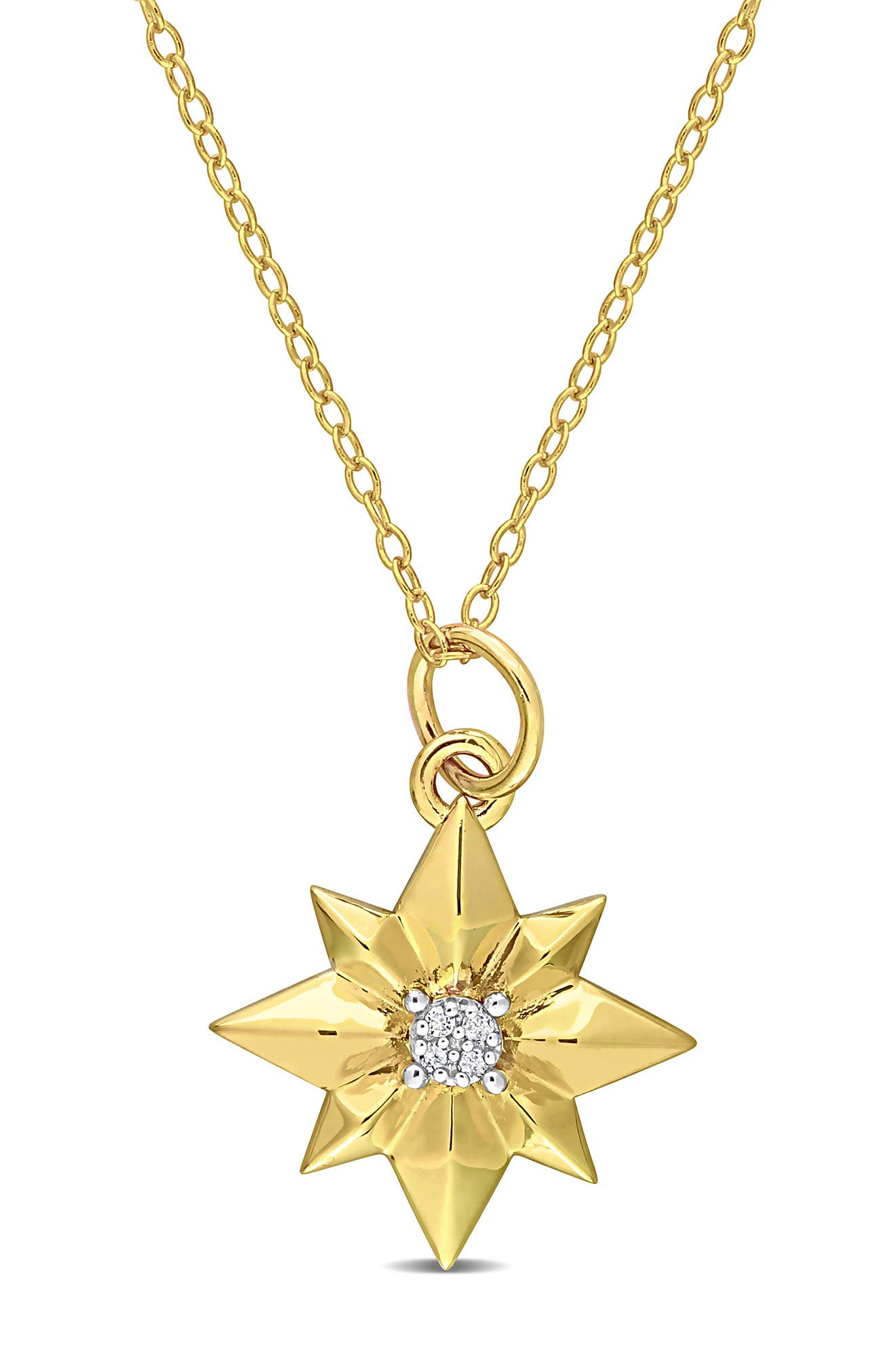DELMAR Yellow Rhodium Plated Diamond Accent North Star Necklace - 0.02 ...