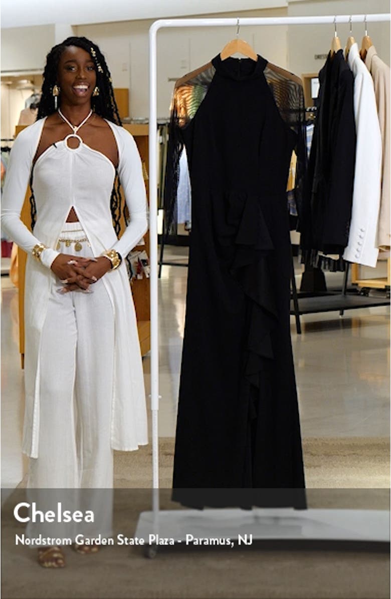 Betsy & Adam Illusion Mesh Long Sleeve Scuba Knit Gown | Nordstrom
