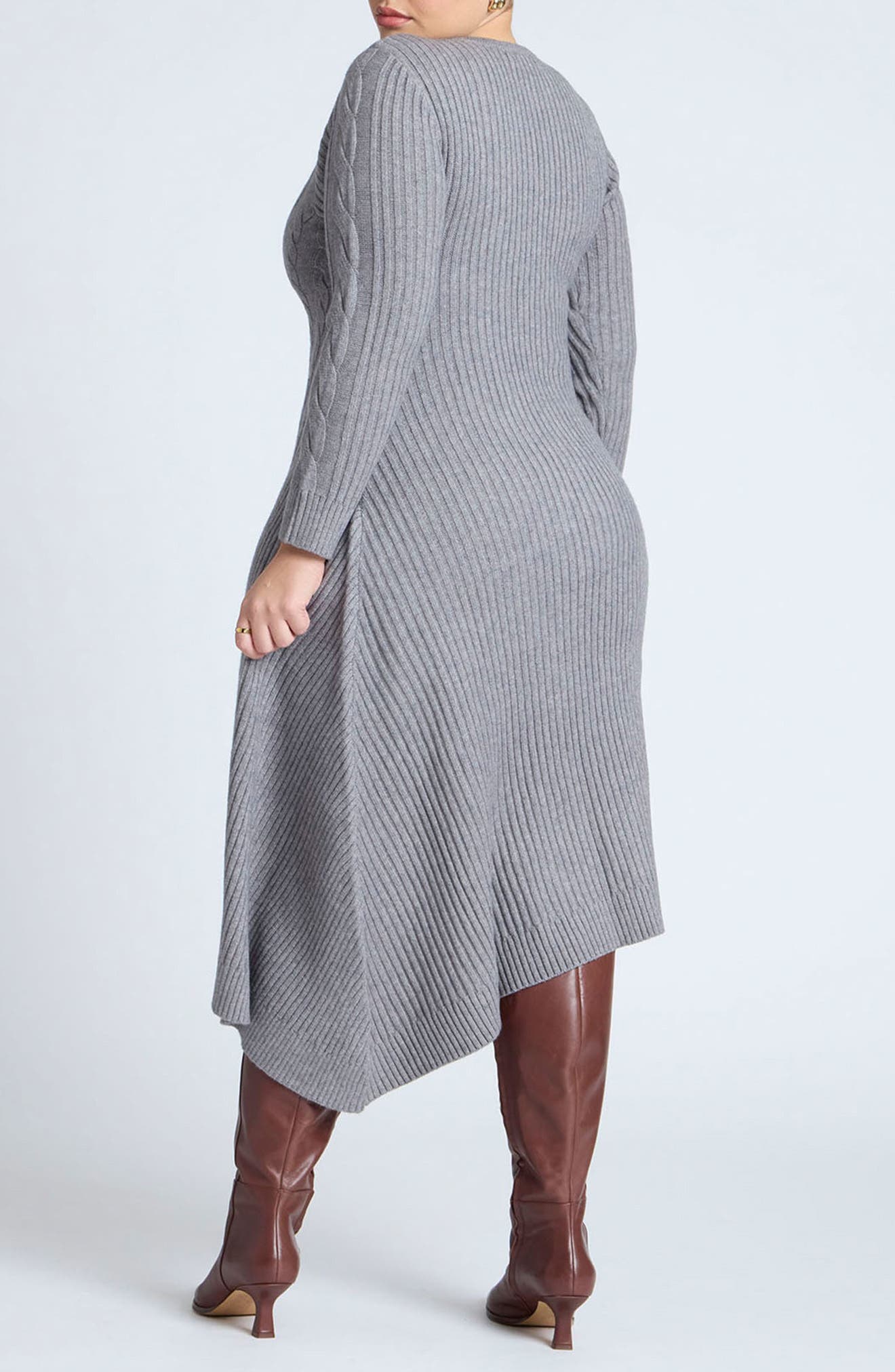 ELOQUII Long Sleeve Cable Stitch Rib Sweater Dress | Nordstromrack